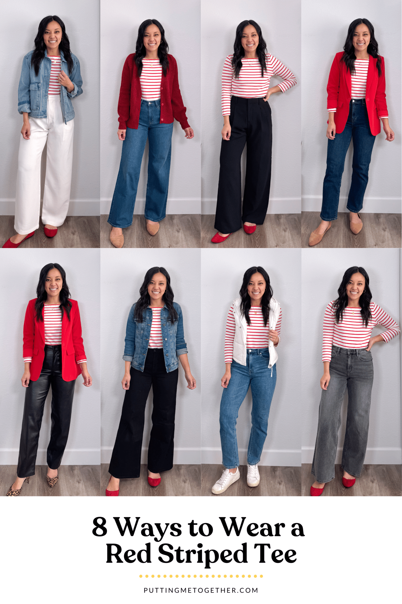 How to Style a Red and White Striped T-Shirt: 8 Outfits to Copy